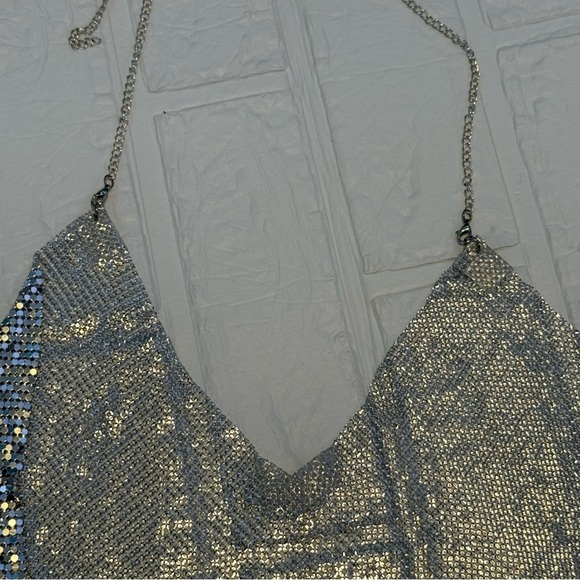 Tops | Sexy Metallic Chain Top Women Backless Crop Outfit Sparkly Party ...